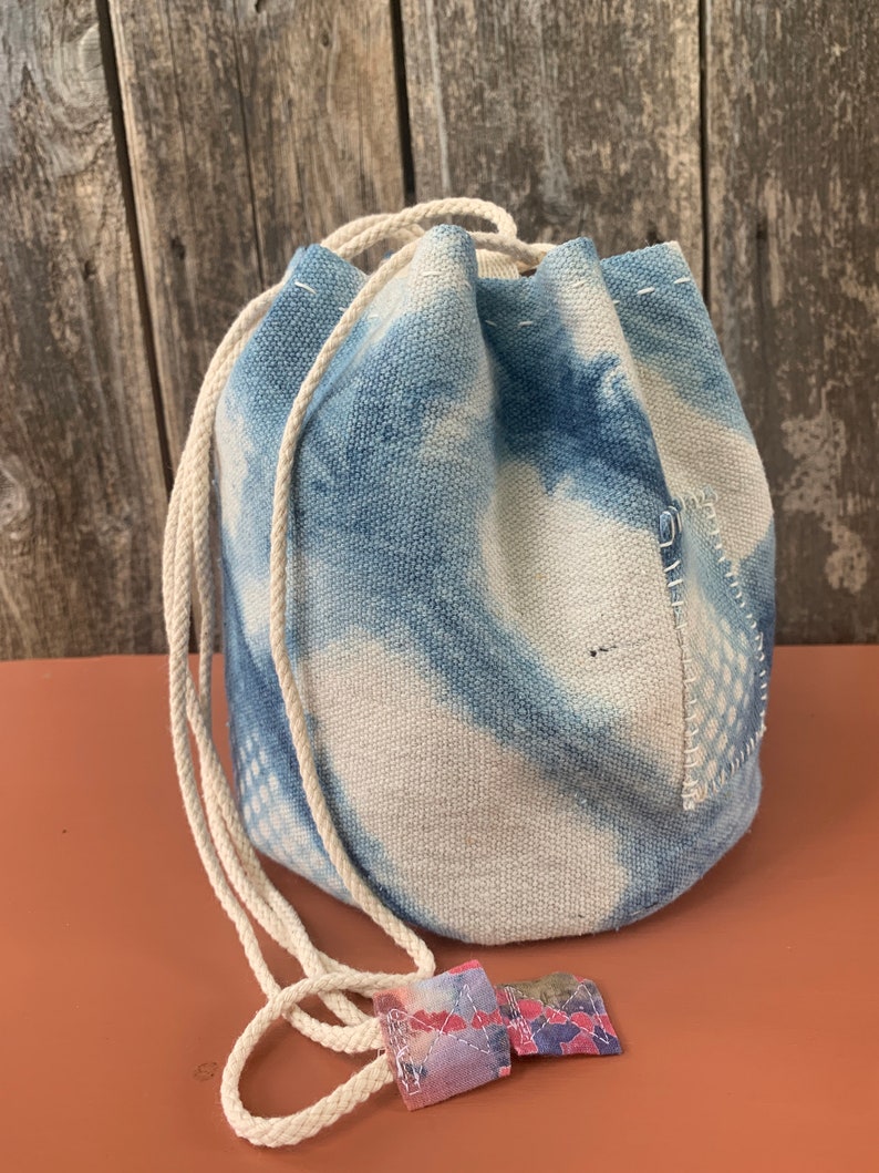Hand Dyed Indigo Komebukuro, Japanese Drawstring Bag, Rice Bag, Boro ...
