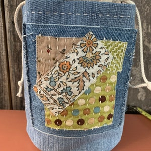 Denim Drawstring Bag With Boro Patches. Komebukuro, Japanese Rice Bag ...