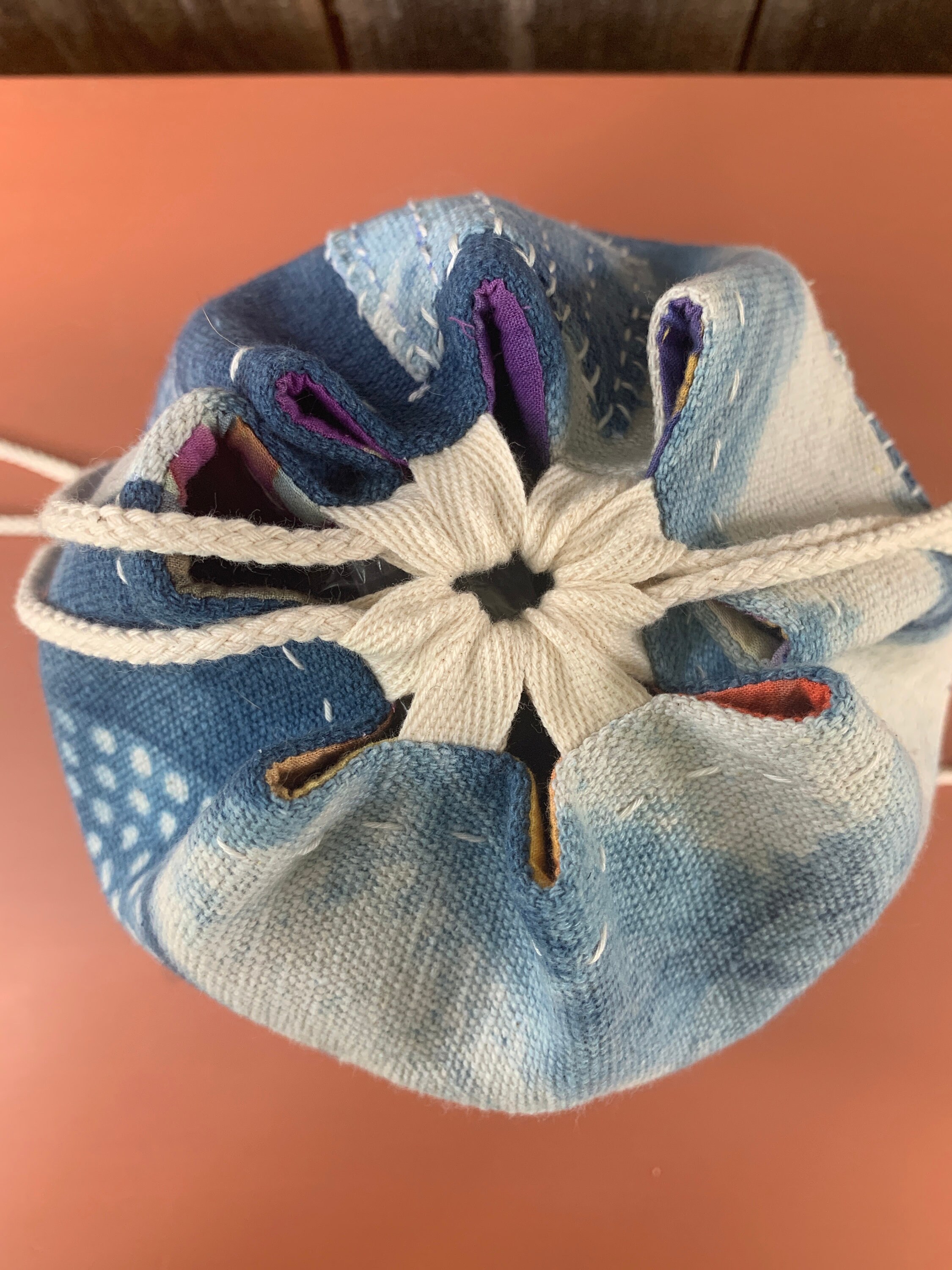 Hand Dyed Indigo Komebukuro, Japanese Drawstring Bag, Rice Bag, Boro ...