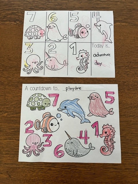 Water Animal Countdown Coloring Sheets - Etsy