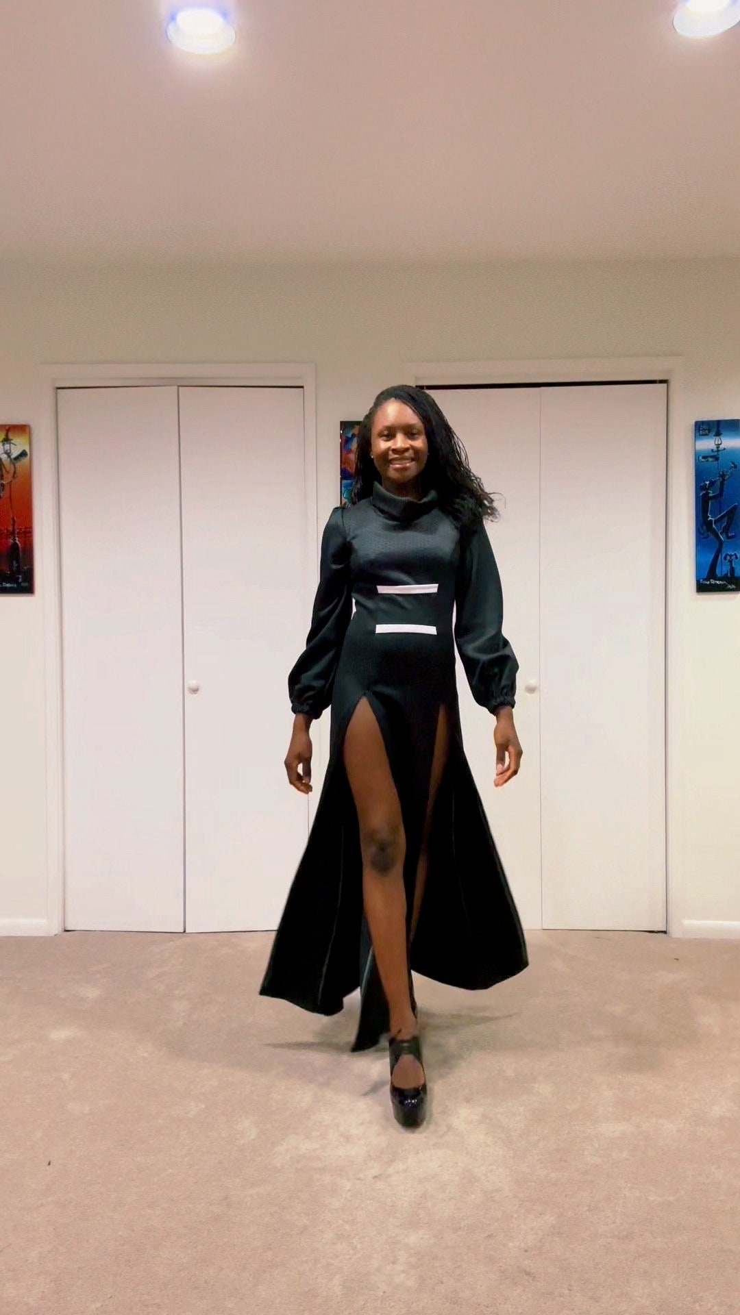 Long Tunic/turtleneck Long Top With High Slit/black Tie Front Top/side ...