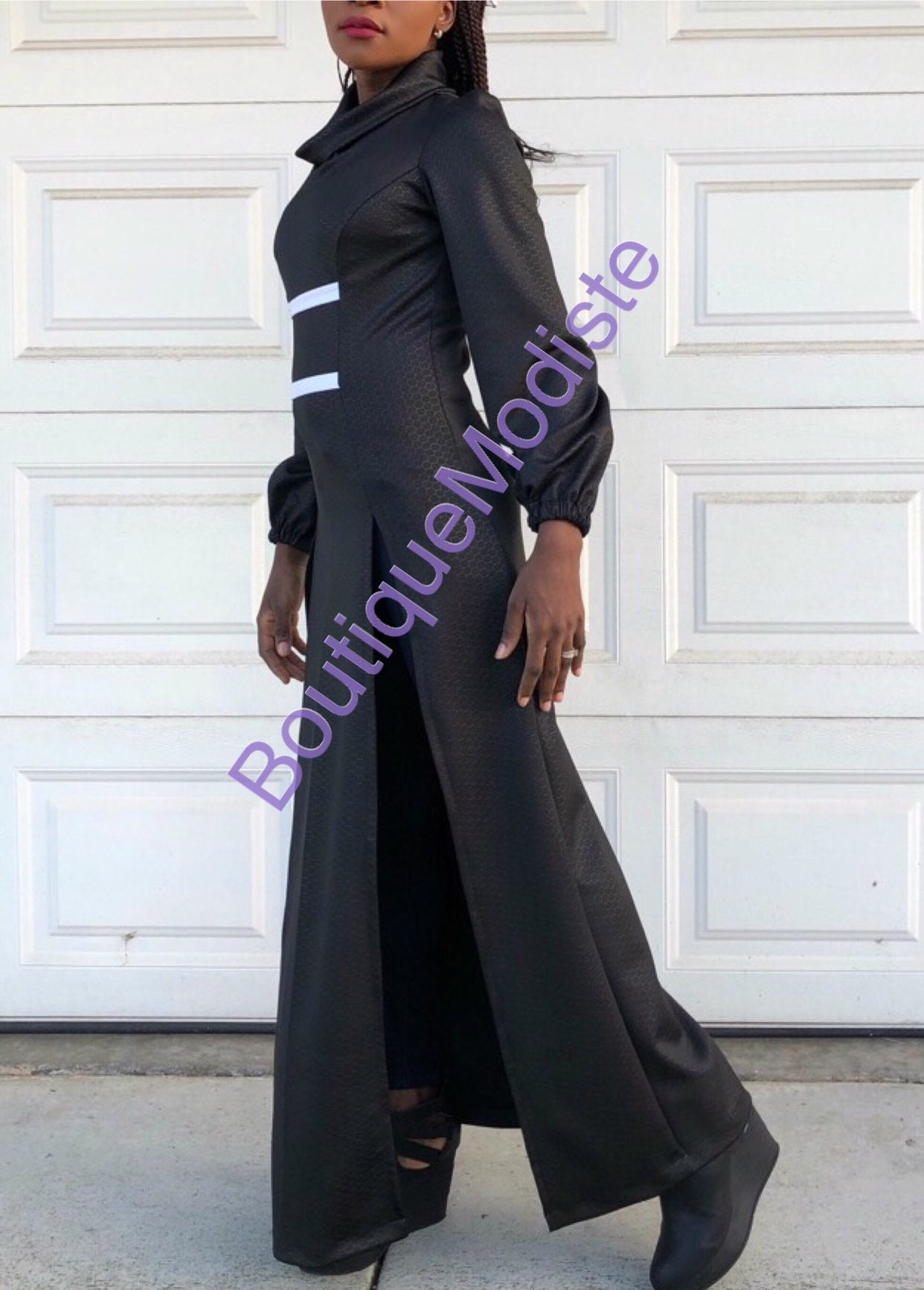 Long Tunic/turtleneck Long Top With High Slit/black Tie Front Top/side ...
