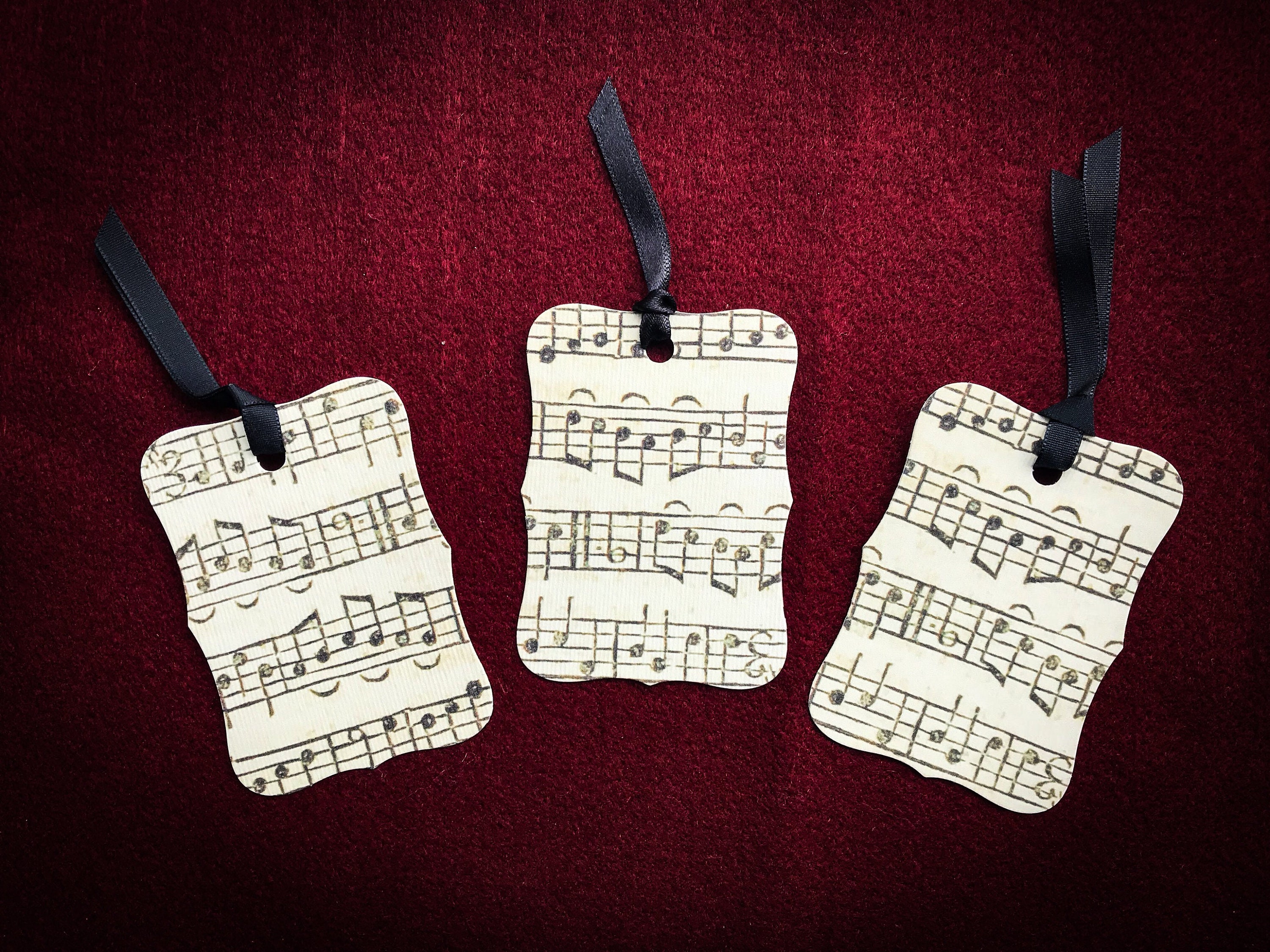 Musical Note Gift Tags. Set of Three, Finished With Black Ribbon ...
