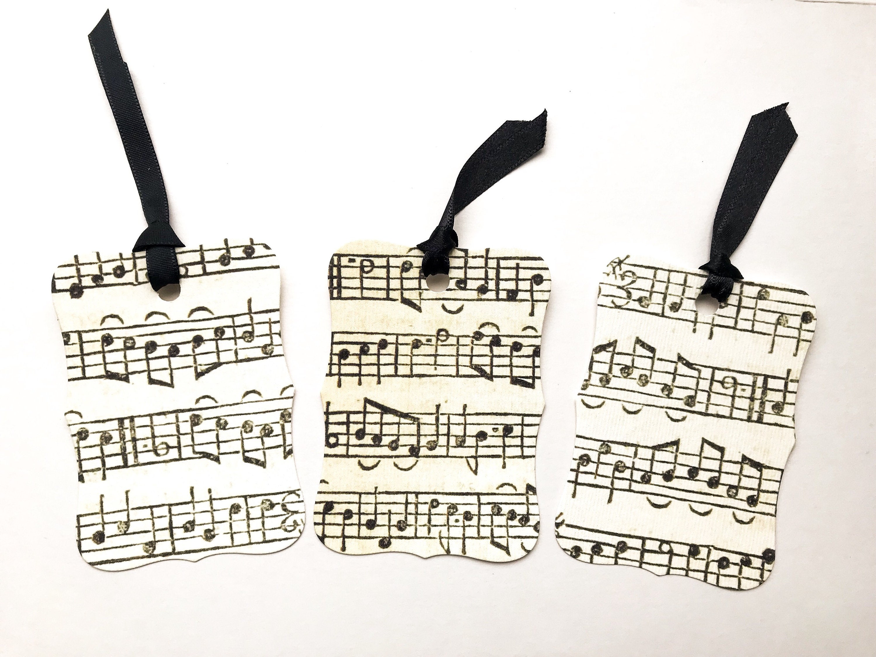 Musical Note Gift Tags. Set of Three, Finished With Black Ribbon ...