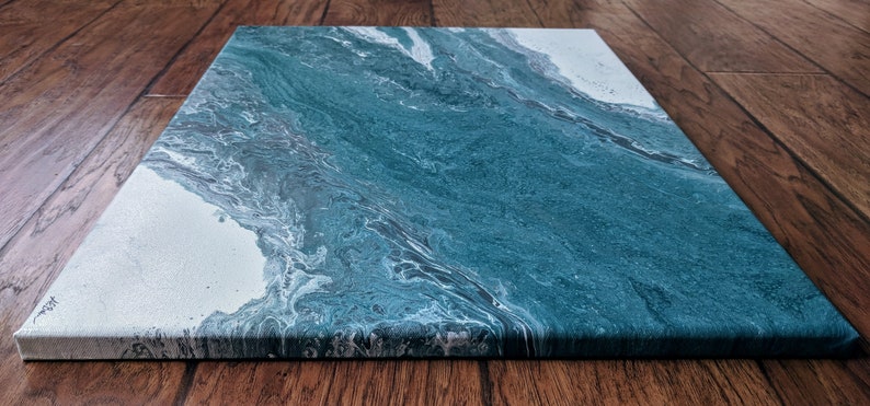 Original Teal Fluid Pour Painting, Abstract Acrylic Fluid Art, Modern ...