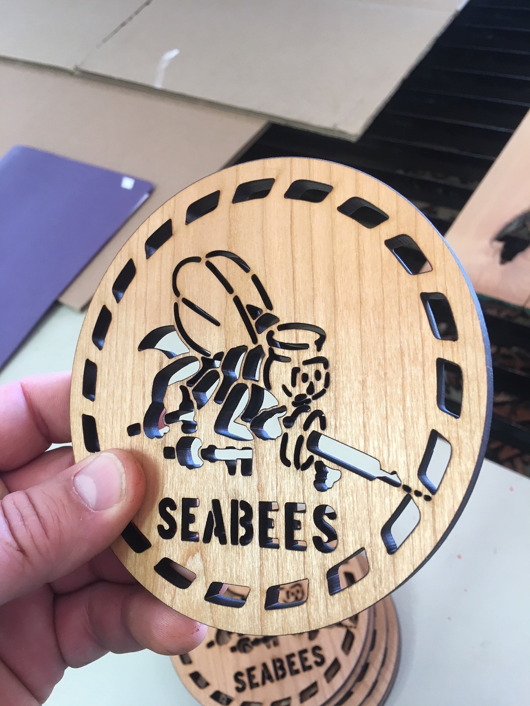 COASTERS Navy SEABEE Coasters 4"x 1/4" Made From Solid Hardwood Stack ...