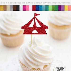 Circus Tent Cupcake Toppers, Carnival Cupcake Toppers, Circus Birthday Decorations, Carnival ...