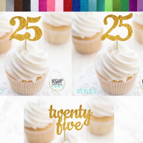 Number 25 Cupcake Toppers Twenty Five Food Picks 25th | Etsy