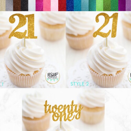 Number 21 Cupcake Toppers Twenty One Food Picks 21st | Etsy