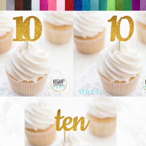 Number 10 Cupcake Toppers Ten Food Picks 10th Birthday | Etsy