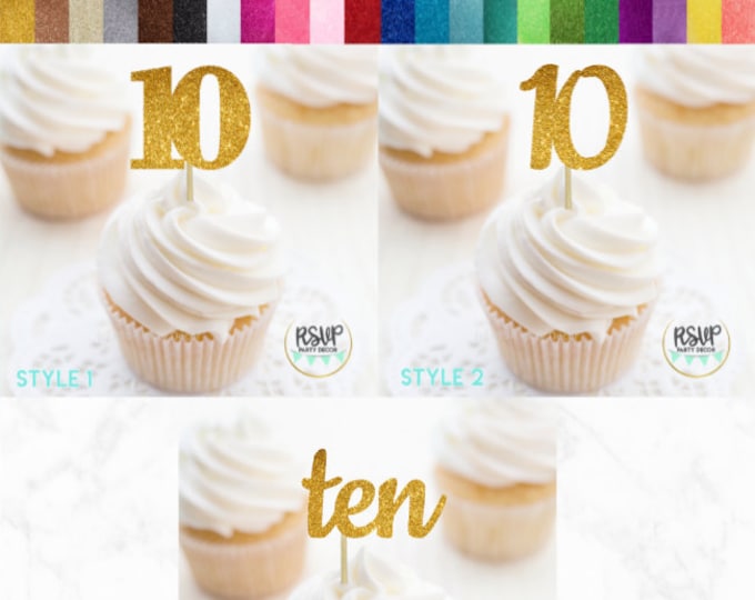 Number 10 Cupcake Toppers, Ten Food Picks, 10th Birthday Decorations ...