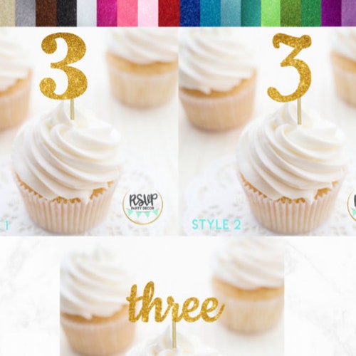 Number 3 Cupcake Toppers Three Food Picks 3rd Birthday - Etsy