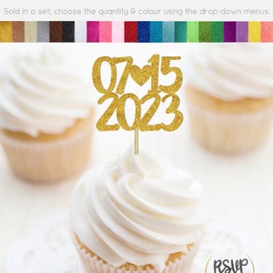 Custom Date Cupcake Toppers, Wedding Cupcake Toppers, Anniversary ...
