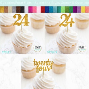 Number 24 Cupcake Toppers, Twenty Four Food Picks, 24th Birthday ...