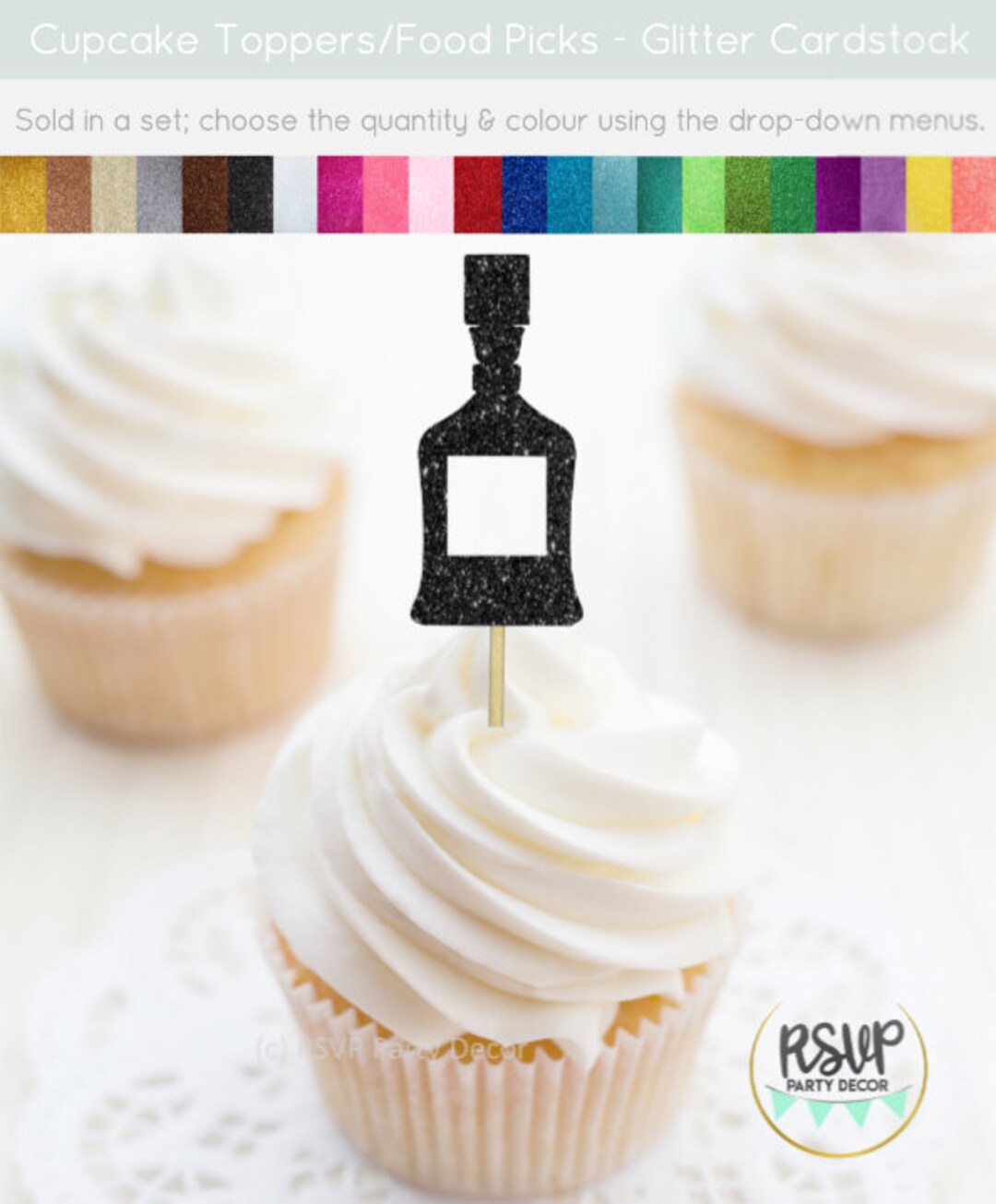 Whiskey Bottle Cupcake Toppers, Whisky Bottle Food Picks, Aged to ...