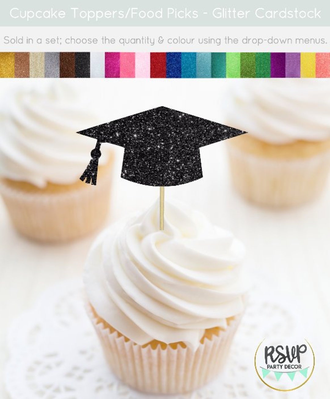 Graduation Cap Cupcake Toppers, Graduation Party Decorations ...
