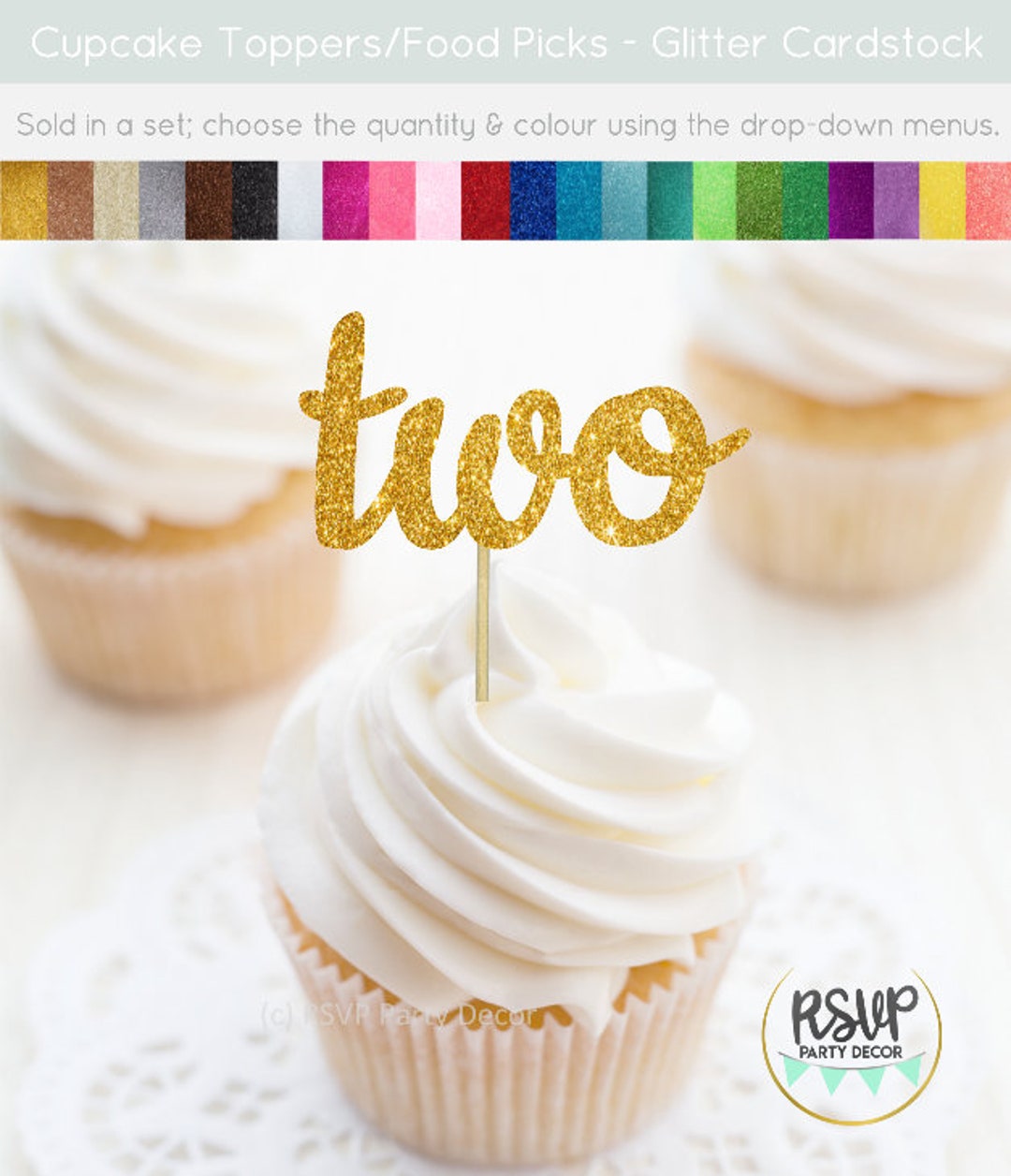 Two Cupcake Toppers, Two Food Picks, 2 Cupcake Toppers, 2nd Birthday ...
