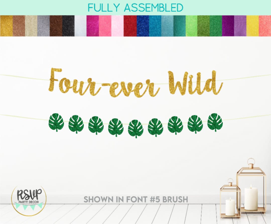 Four-ever Wild Banner, Palm Leaf Garland, Wild Fourth Birthday Party ...