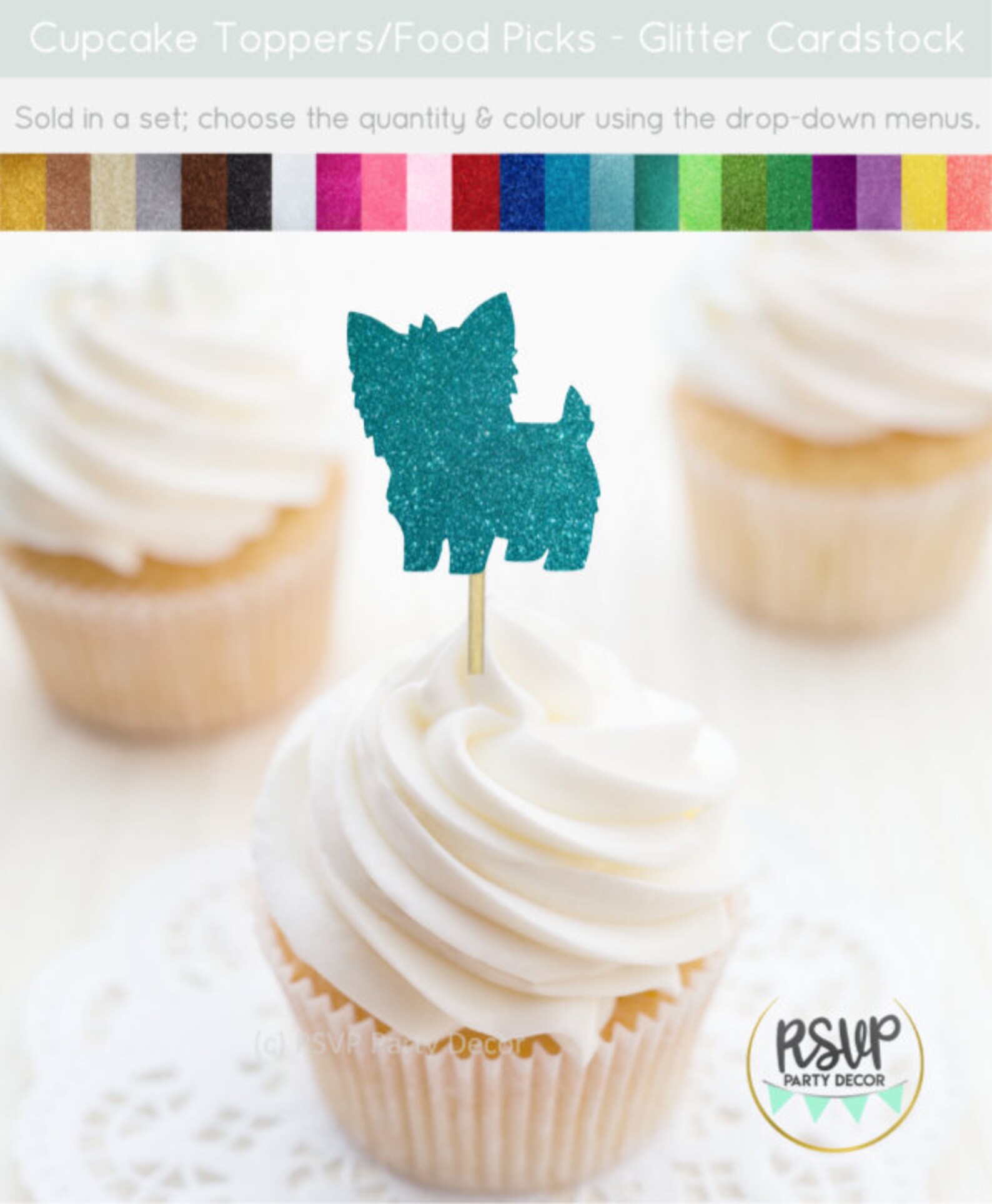Yorkshire Terrier Cupcake Toppers, Yorkie Cupcake Toppers, Dog Food ...