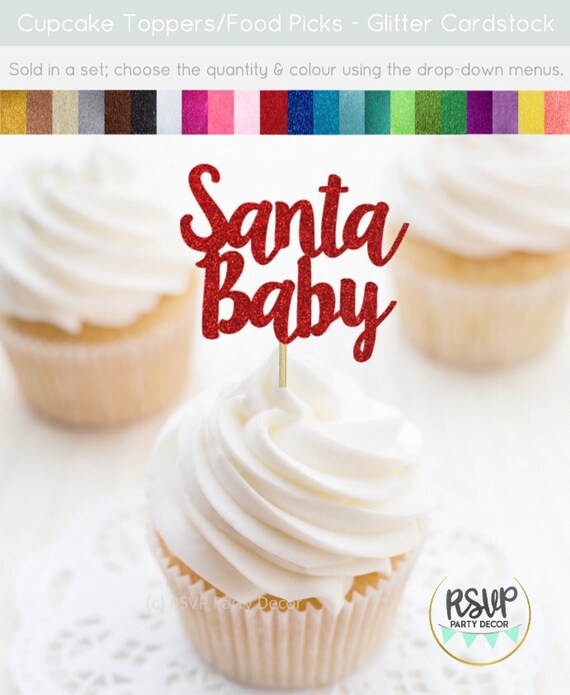 Santa Baby Cupcake Toppers, Christmas Gender Reveal Party Decorations ...