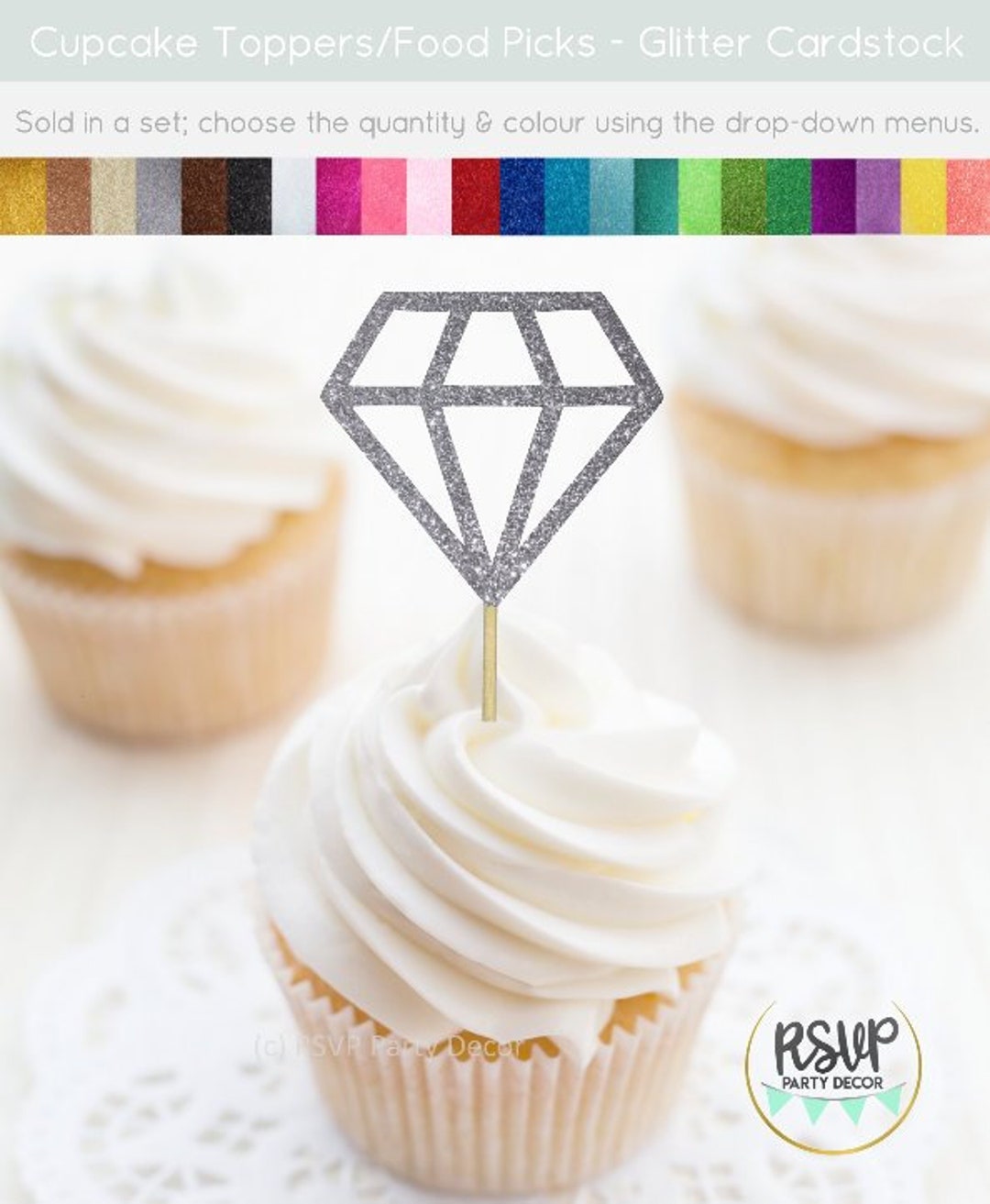 Diamond Cupcake Toppers, Diamond Food Picks, Diamond Donuts, Ring ...