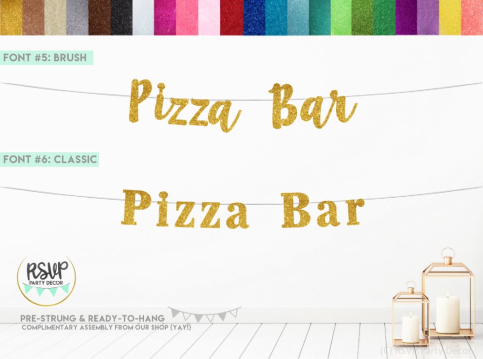 Pizza Bar Banner, Glitter Pizza Bar Sign, Pizza Station Decorations ...