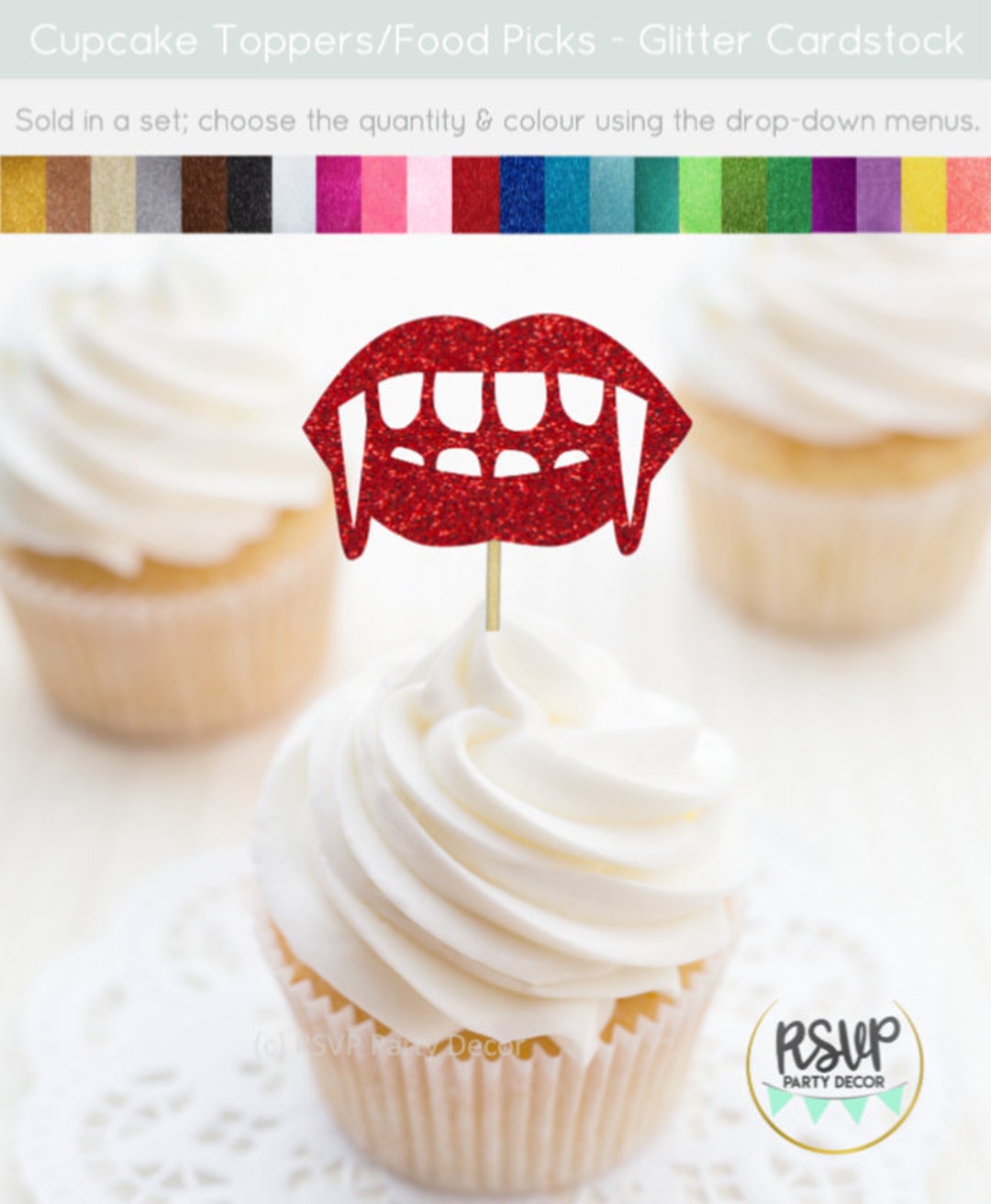 Vampire Fangs Cupcake Toppers, Dracula Cupcake Toppers, Halloween Party ...