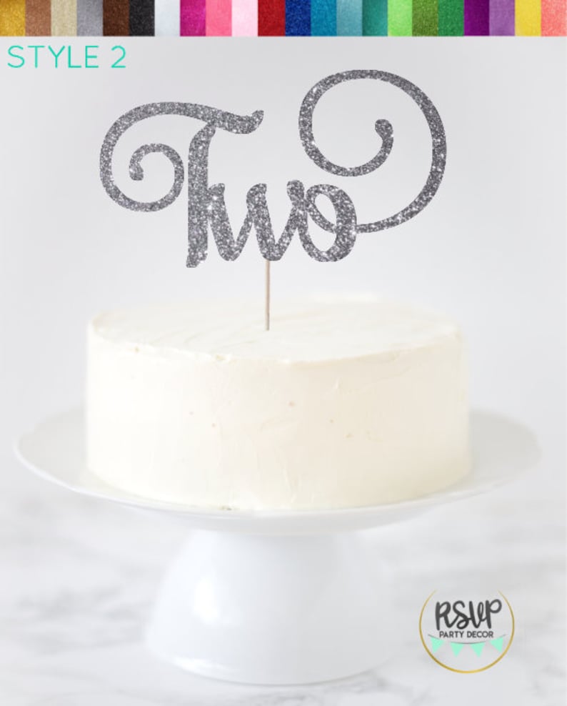 Two Cake Topper, 2 Cake Topper, Glitter 2 Sign, Happy 2nd Cake Topper ...
