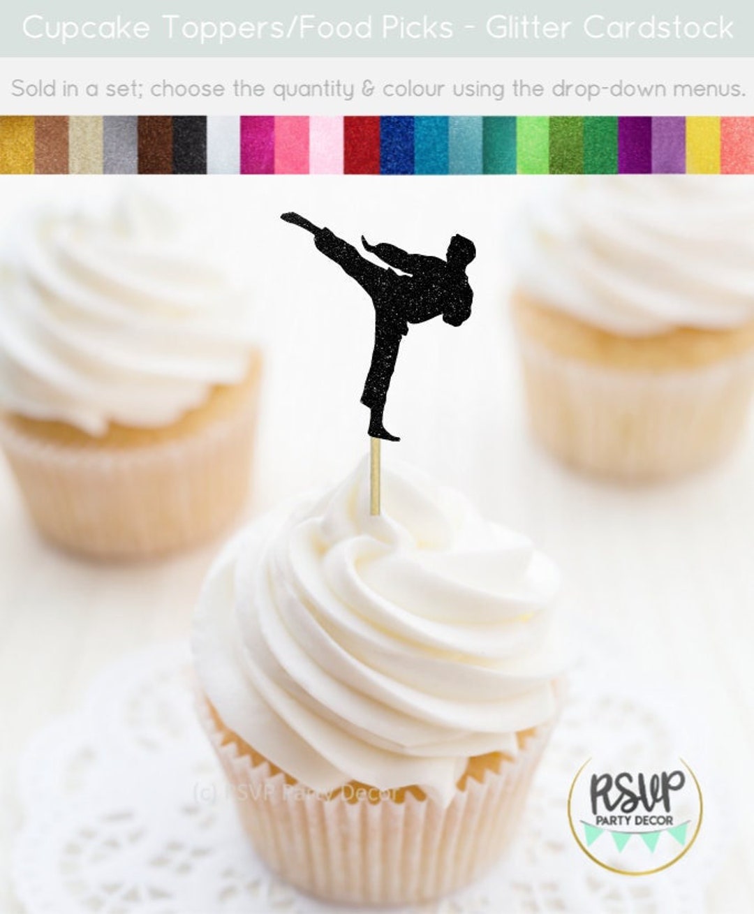 Male Karate Cupcake Toppers, Karate Party Decorations, Martial Arts ...