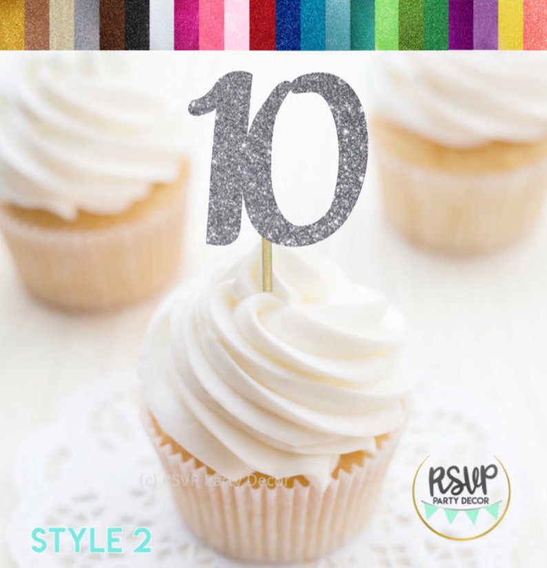 Number 10 Cupcake Toppers, Ten Food Picks, 10th Birthday Decorations ...