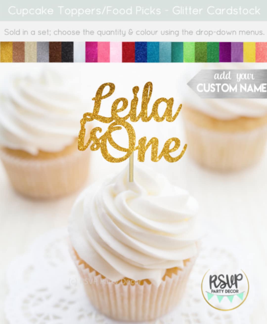 Custom Name is One Cupcake Toppers, Personalized 1st Birthday Cupcake ...