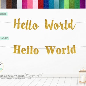 Hello World Banner, Glitter Hello World Sign, Baby Shower Banner ...