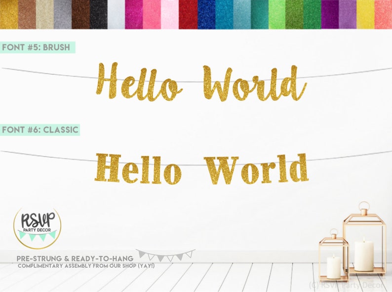 Hello World Banner, Glitter Hello World Sign, Baby Shower Banner ...