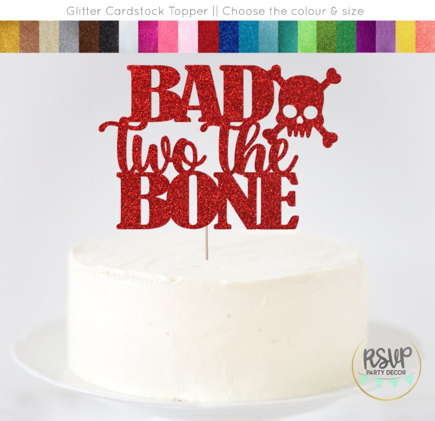 Bad Two the Bone Cake Topper, Rock Themed 2nd Birthday Cake Topper ...