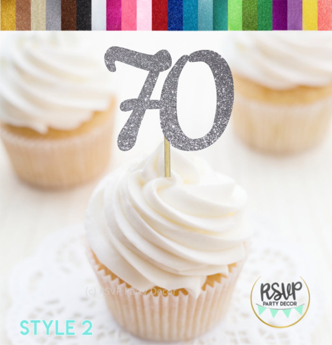 Number 70 Cupcake Toppers, Seventy Food Picks, 70th Birthday ...