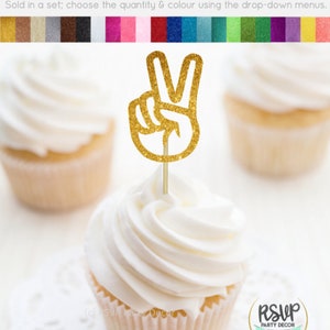 Peace Sign Hand Cupcake Toppers, Two Hand Cupcake Toppers, Two Cool ...