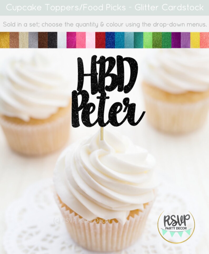 Custom HBD Cupcake Toppers, Personalized Birthday Cupcake Toppers ...