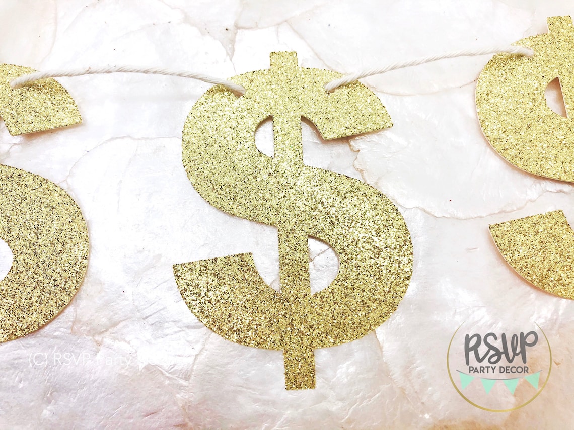 Dollar Sign Garland, Glitter Money Banner, Casino Party Decorations ...