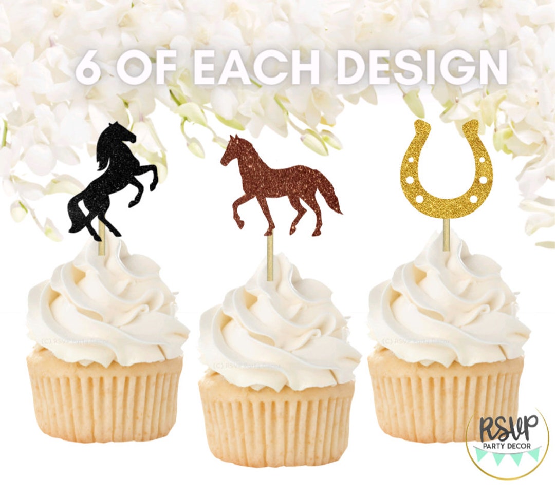 18 PCS Horse Cupcake Toppers, Horse Themed Birthday Party Decorations ...
