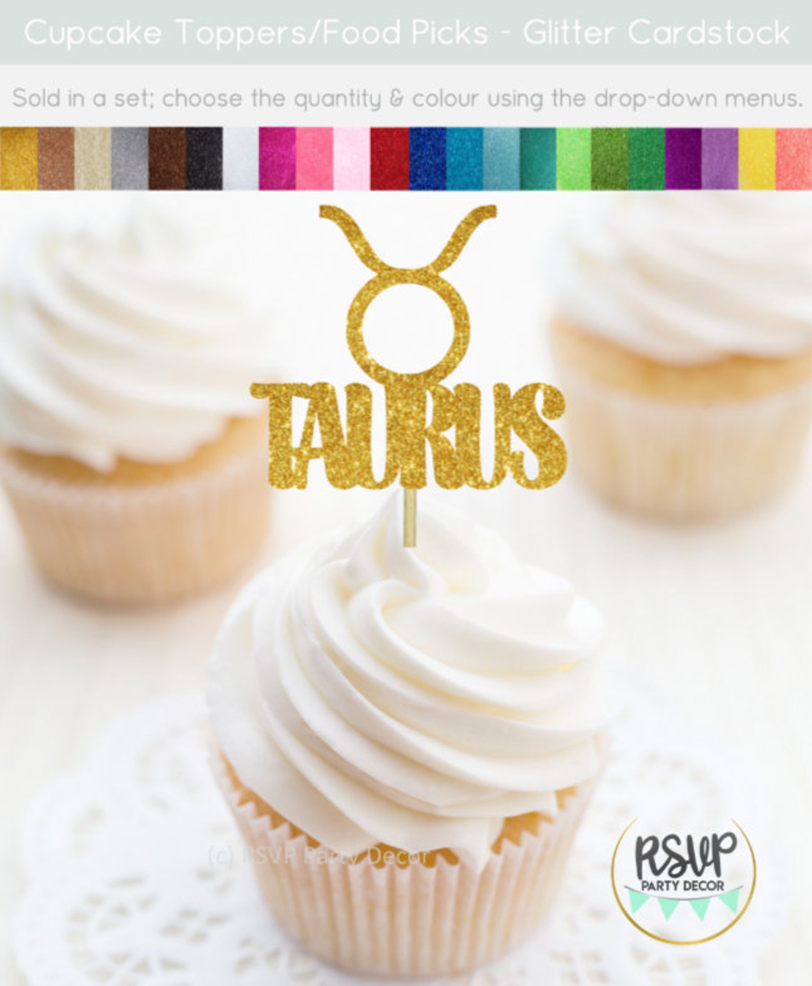 Taurus Cupcake Toppers, Taurus Birthday Party Decorations, Zodiac Party ...