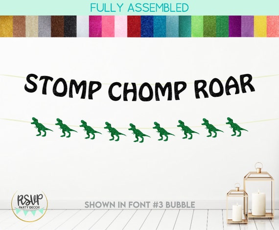 Stomp Chomp Roar Banner T Rex Dinosaur Garland Dinosaur | Etsy