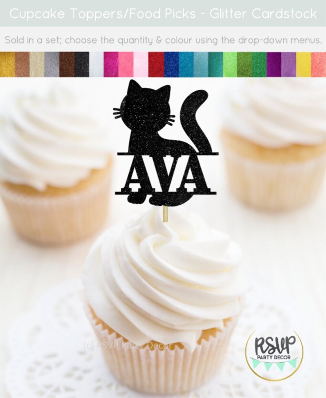 Custom Cat Cupcake Toppers, Cat Cupcake Toppers, Kitten Cupcake Toppers ...