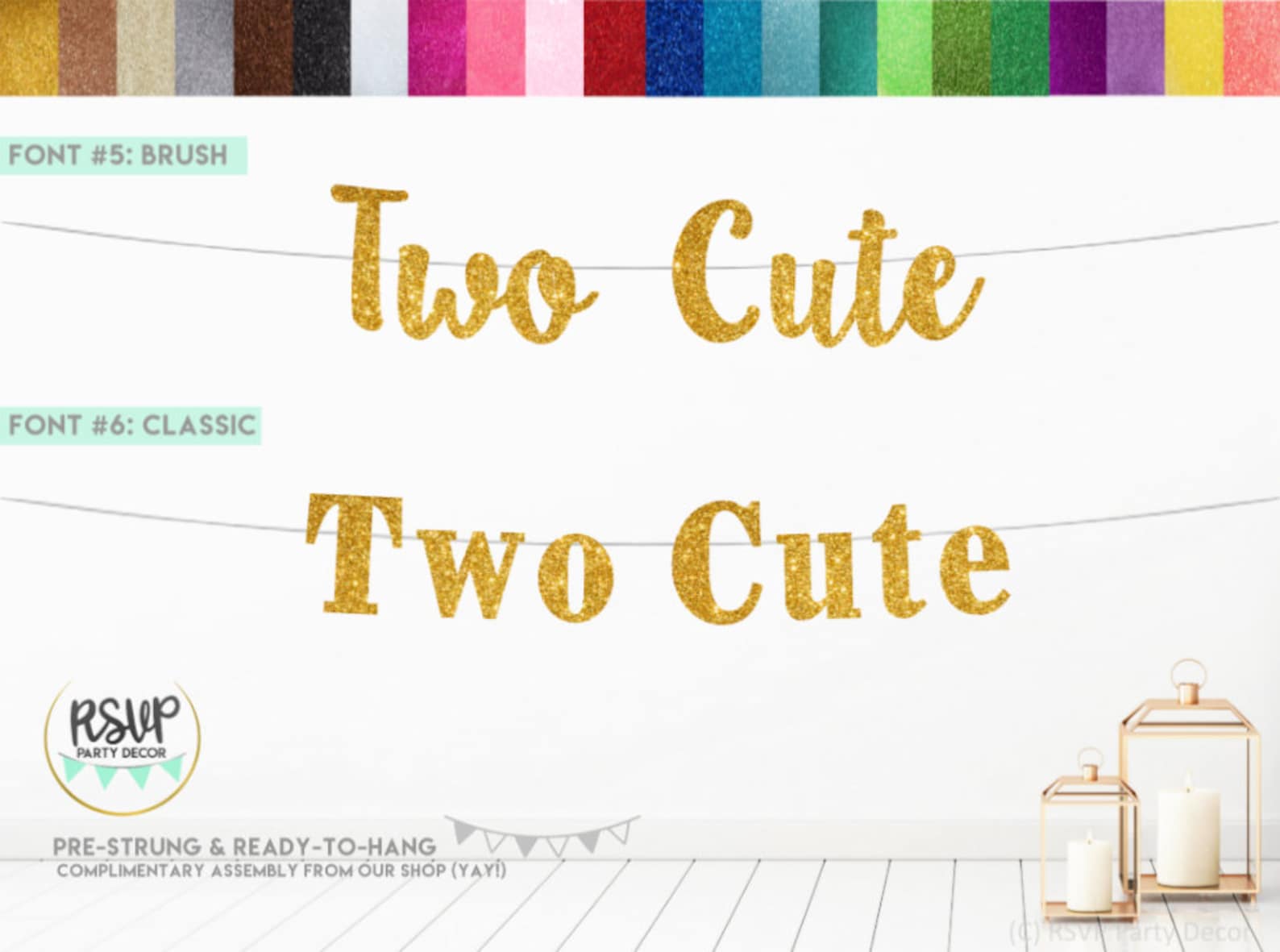 Two Cute Banner Glitter Two Cute Sign Second Birthday | Etsy