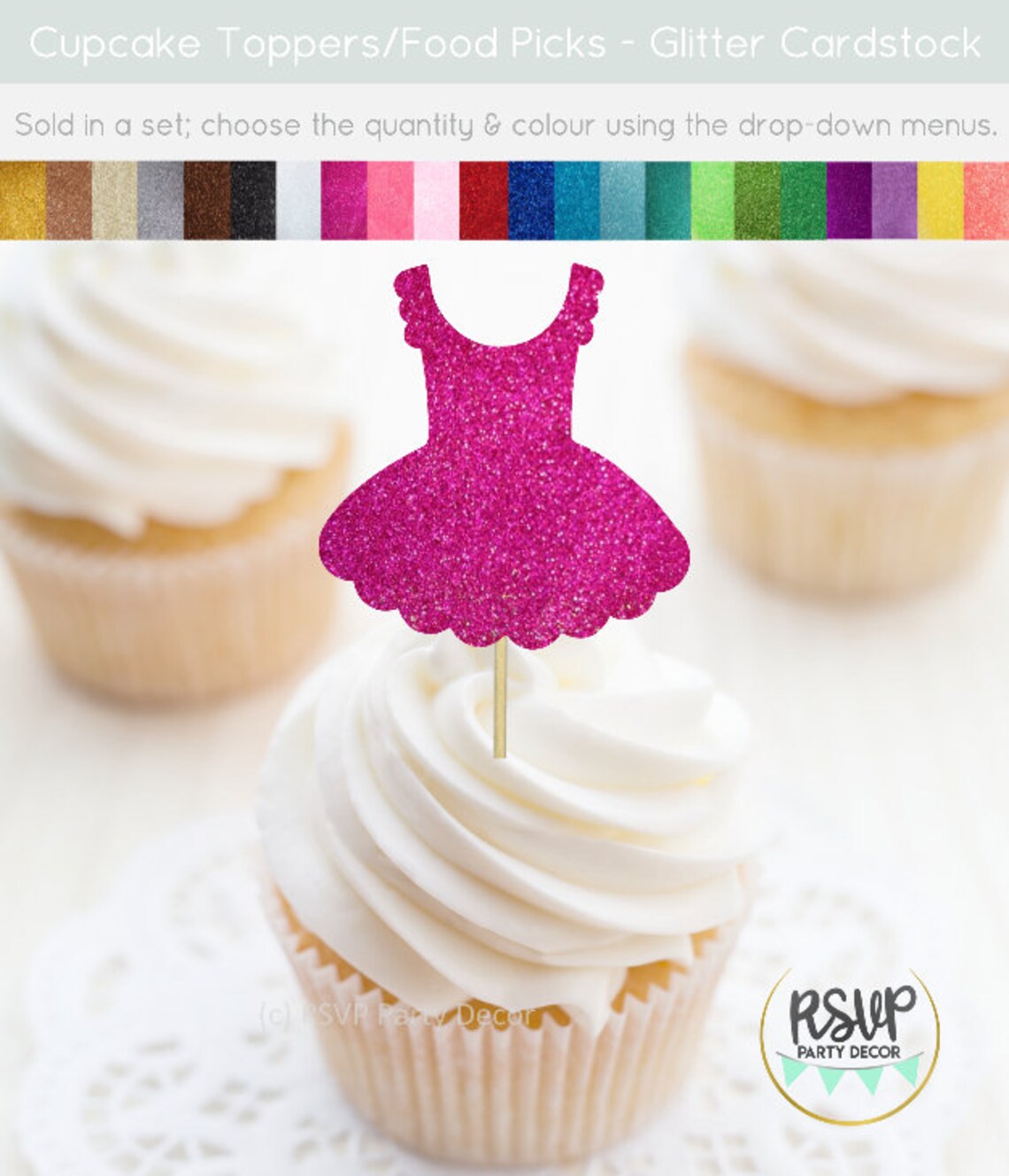 Tutu Cupcake Toppers, Princess Dress Cupcake Toppers, Ballerina Cupcake ...