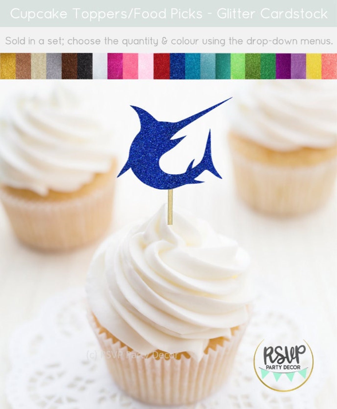 Marlin Fish Cupcake Toppers, Swordfish Sailfish Food Picks, Nautical ...