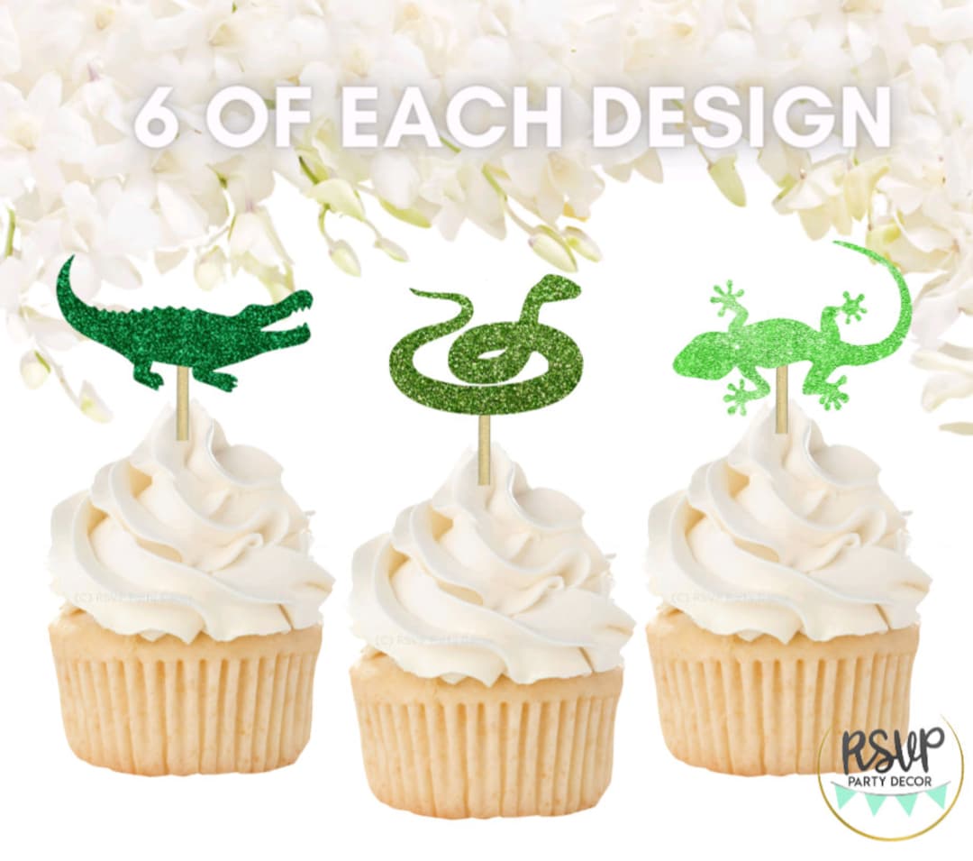 18 PCS Reptile Cupcake Toppers, Reptile Birthday Party Decorations ...