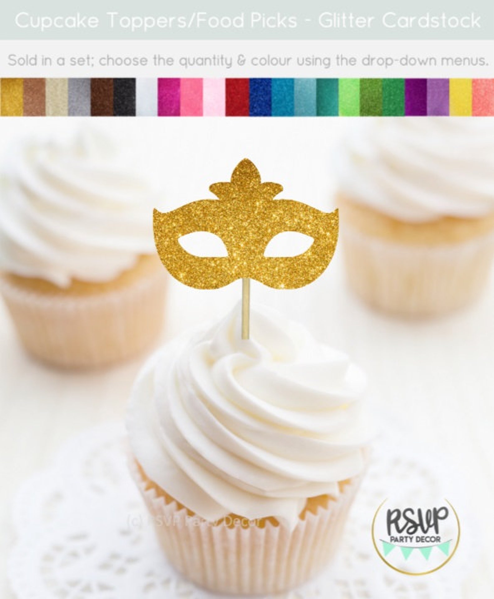 Masquerade Mask Cupcake Toppers, Gatsby Cupcake Toppers, Theatre ...