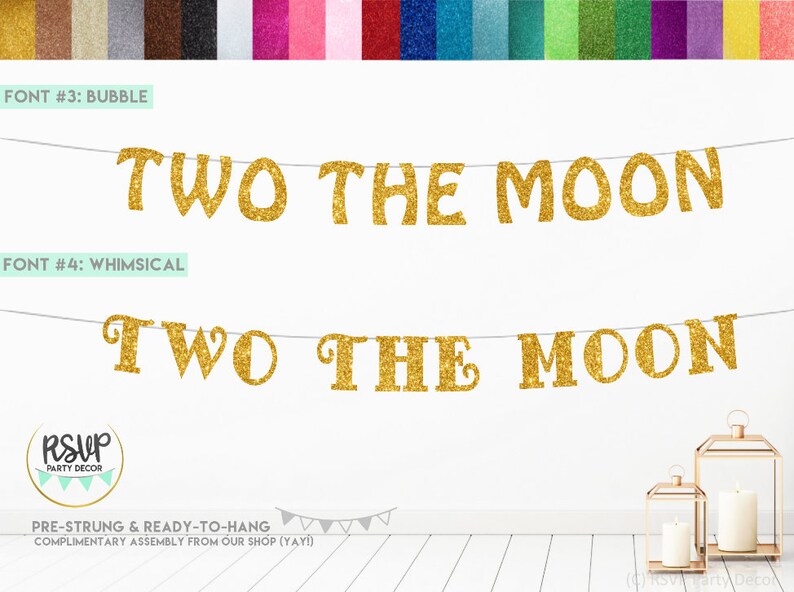 Two the Moon Banner, Glitter Two the Moon Sign, Moon 2nd Birthday Decor ...