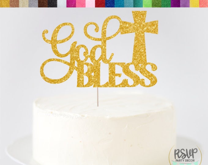 God Bless Cake Topper With Cross | Sacrament | Confirmation | Baptism ...
