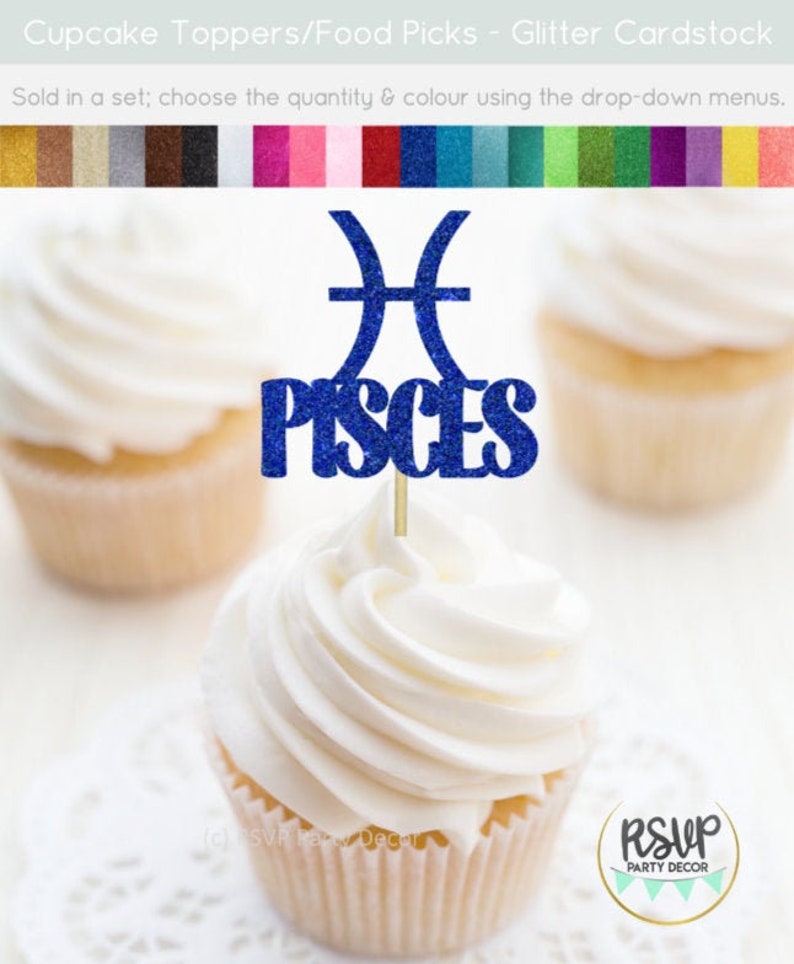 Pisces Cupcake Toppers, Pisces Birthday Party Decor, Zodiac Party Decor ...
